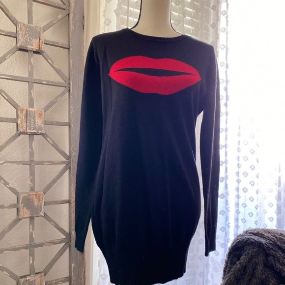 Fiorucci | Sweaters | Red Lips Black Sweaterdress By Fiorucci Italian ...